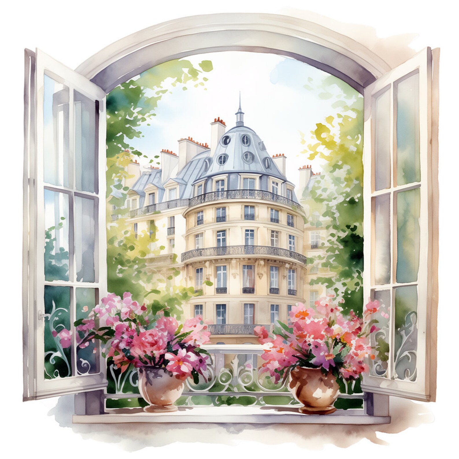 6 Watercolor Paris Window View Clipart Graphics - Digital Download PNG ...