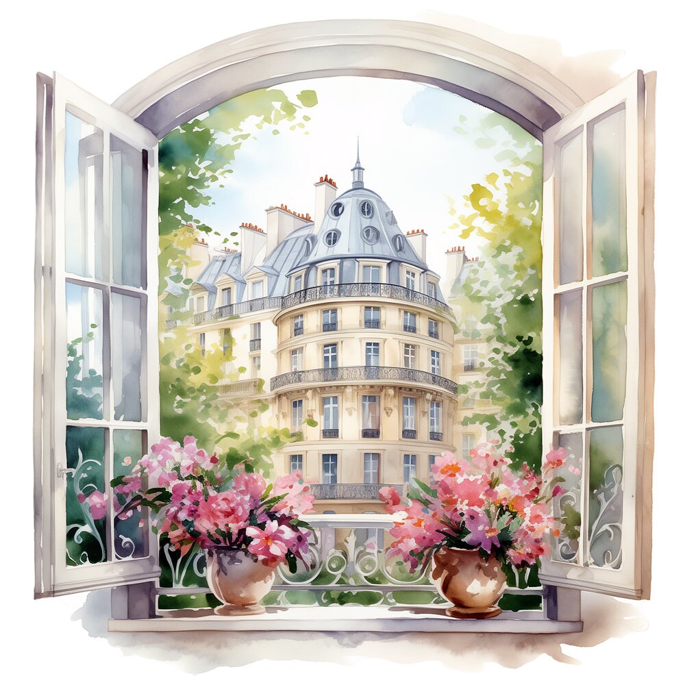 6 Watercolor Paris Window View Clipart Graphics - Digital Download PNG ...