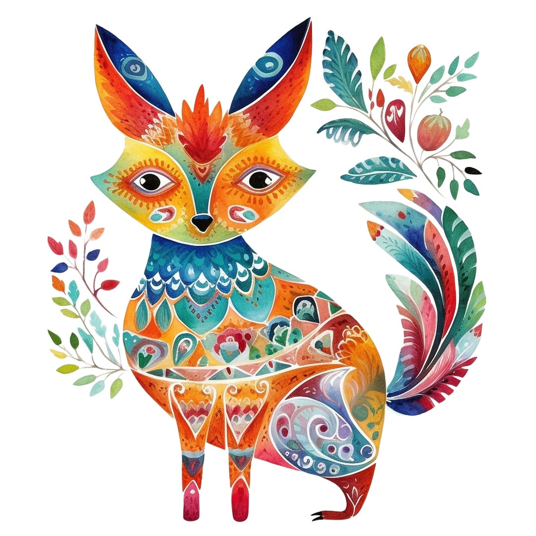 16 Watercolor Mexican Folk Art Fantasy Animals Clipart - Digital ...