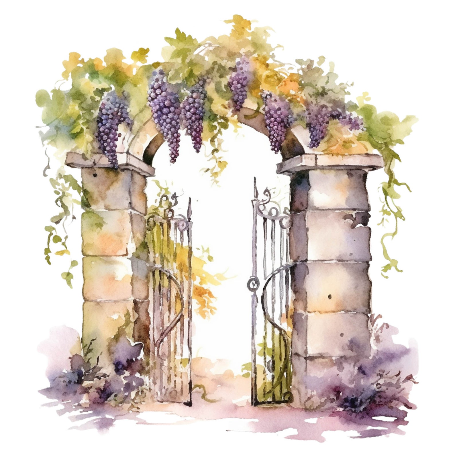 10 Cottagecore Garden Gate Watercolor Clipart Digital Download PNG ...