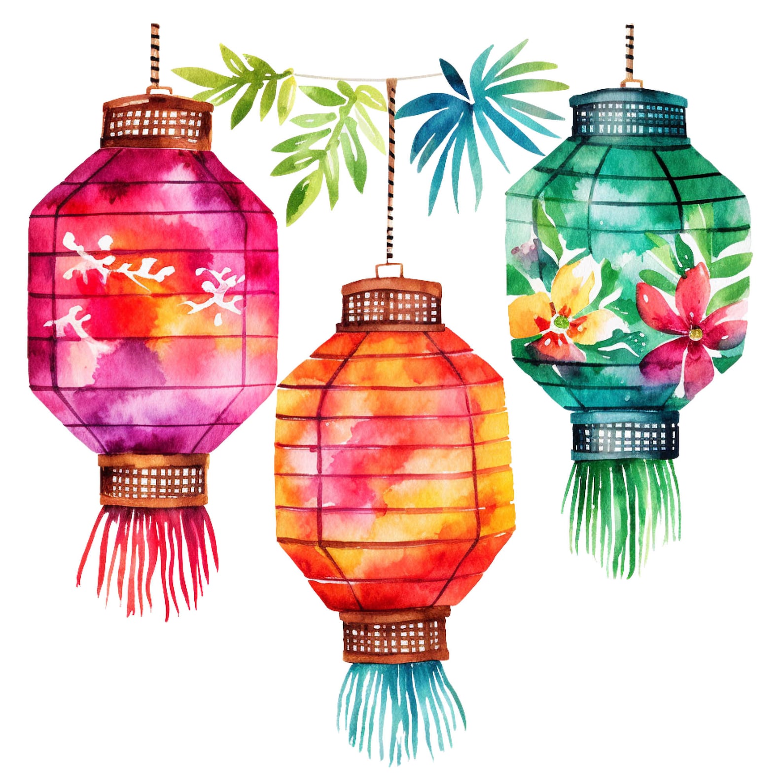 10 Watercolor Tiki Party Lanterns Clipart Digital Download PNG Files ...