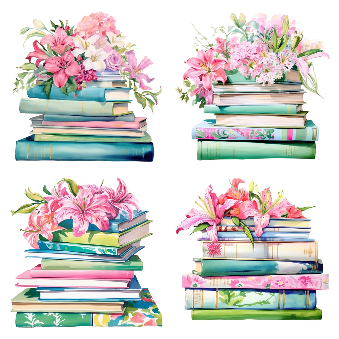 12 Watercolor Preppy Books Clipart Graphics Printable PNG Files for ...