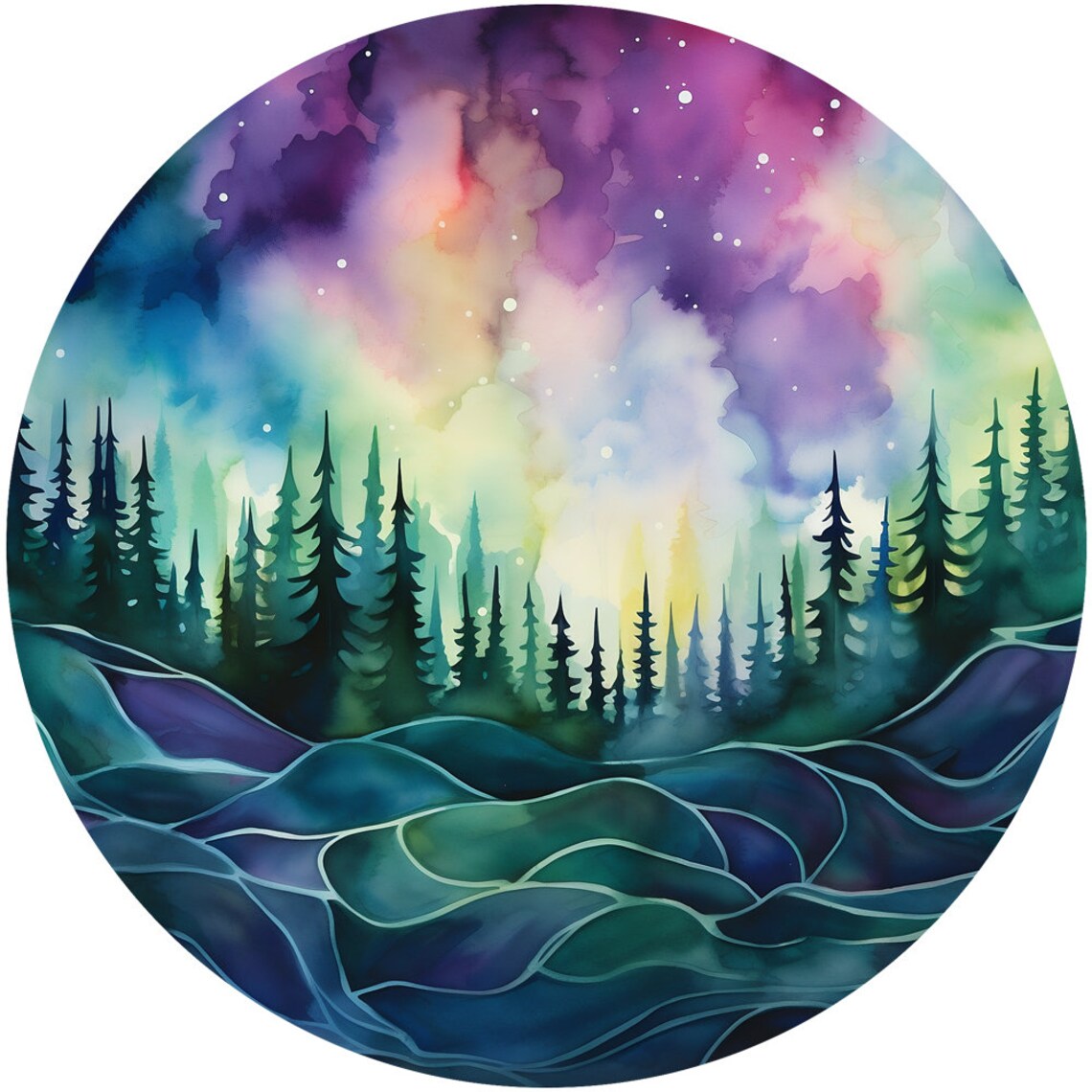 10 Abstract Aurora Borealis Watercolor Clipart Printable PNG - Etsy