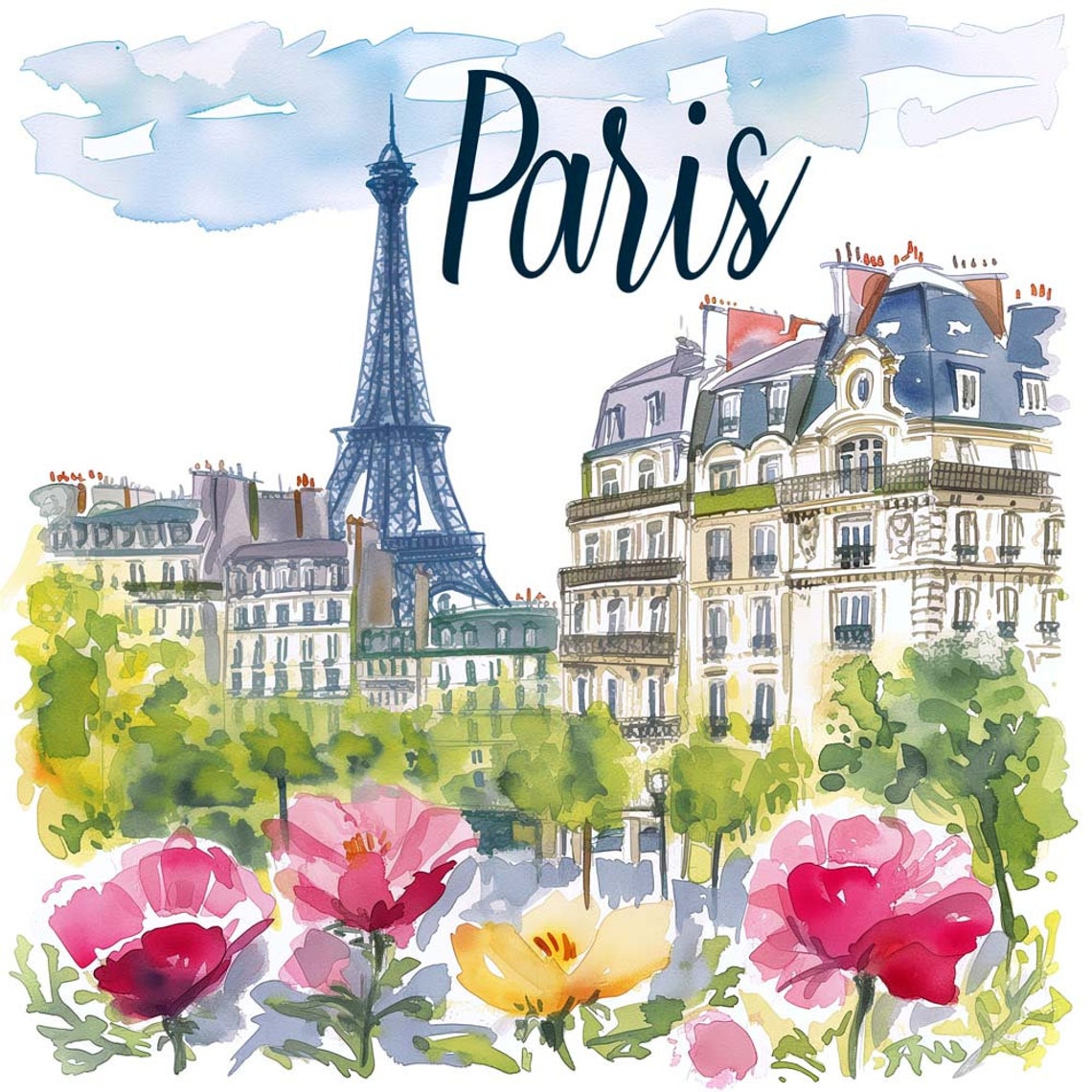6 Paris in the Spring Watercolor Clipart Graphics - Printable PNG Files ...
