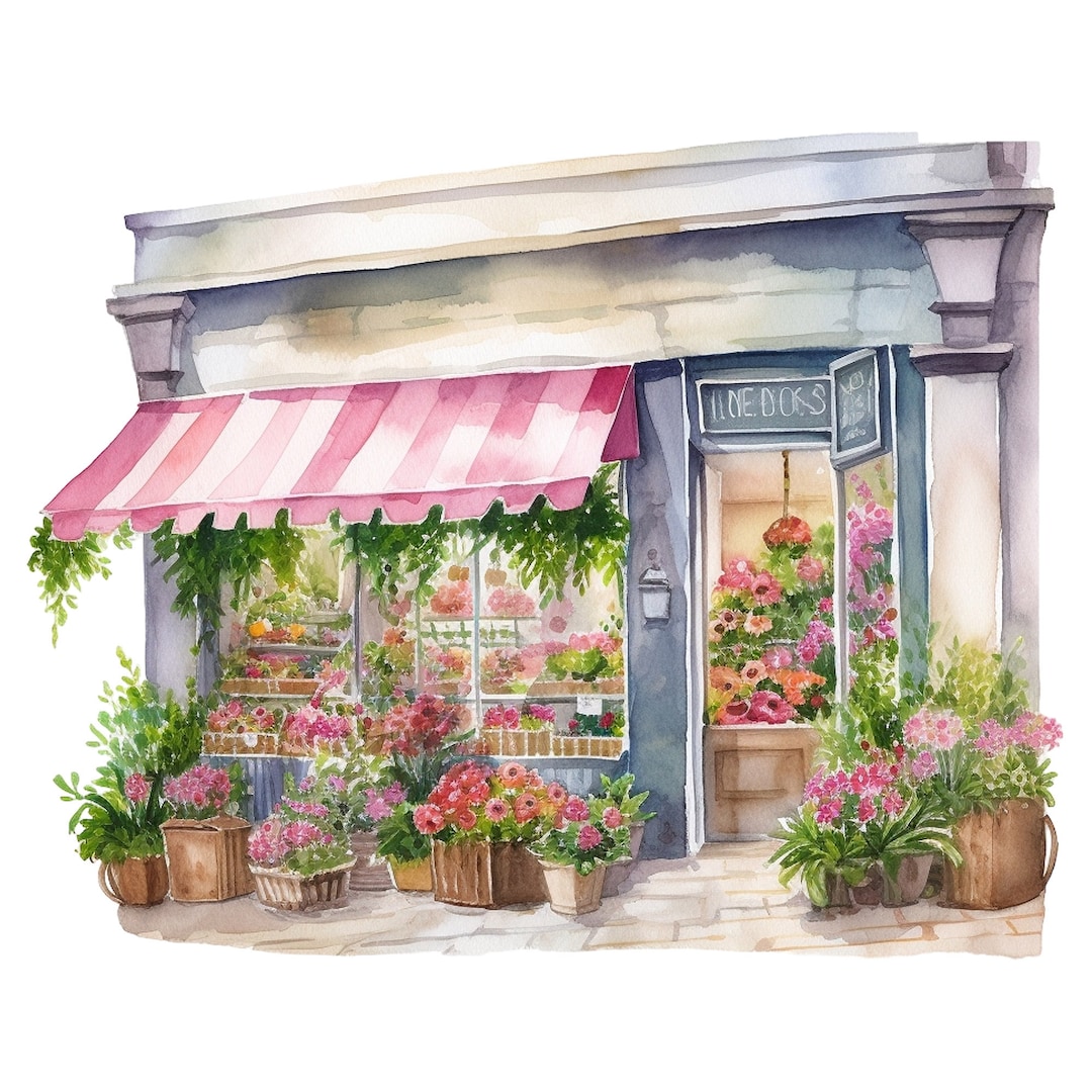 16 Cute Flower Shop Clipart Watercolor Graphics Digital Download PNG ...