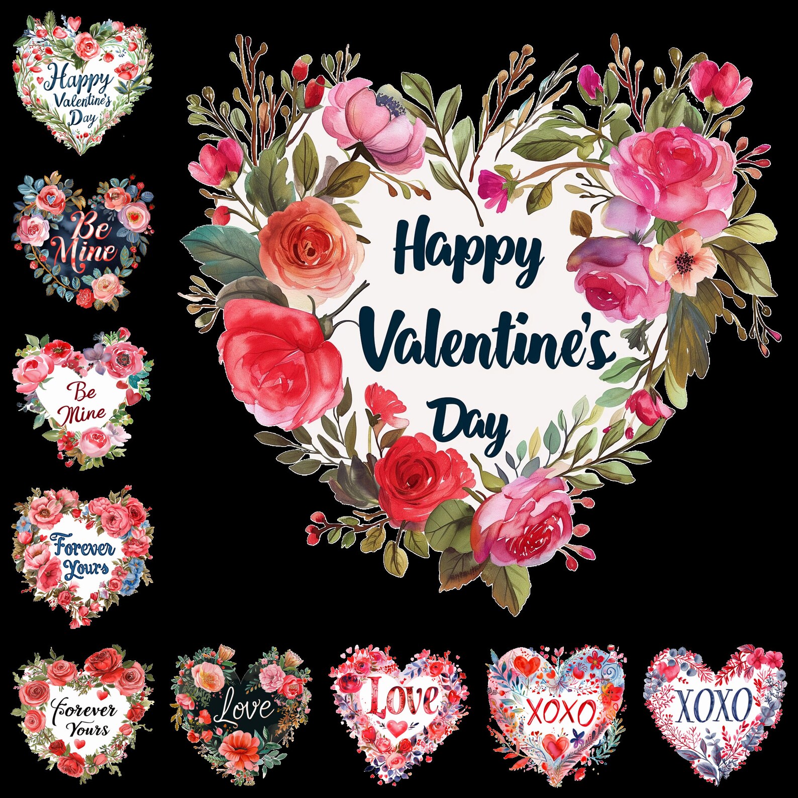 10 Watercolor Valentine's Day Hearts Clipart Graphics- PNG Files for ...