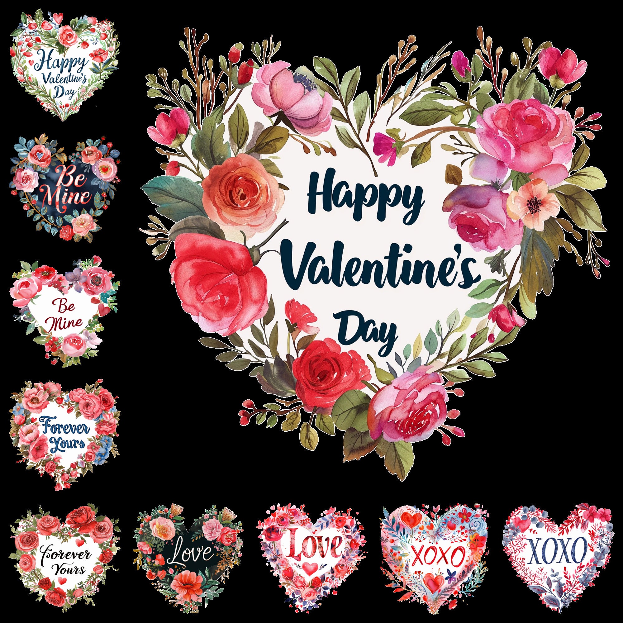 10 Watercolor Valentine's Day Hearts Clipart Graphics PNG Files for ...
