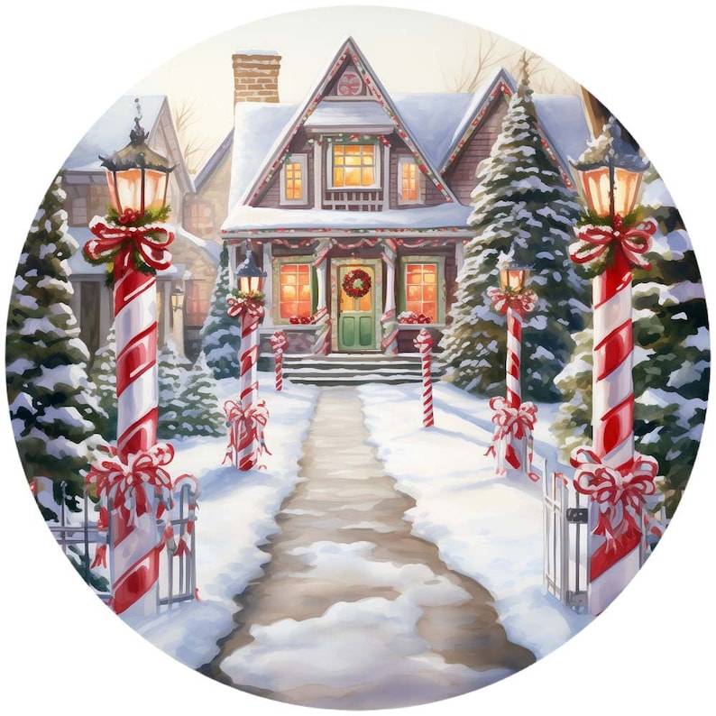 10 Candy Cane Lane Christmas Scene Watercolor Clipart Graphics ...