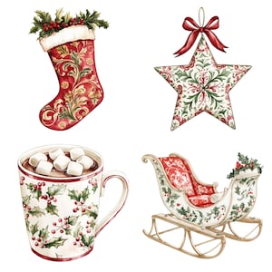 16 Watercolor Christmas Toile Clipart Graphics - Printable PNG Files ...