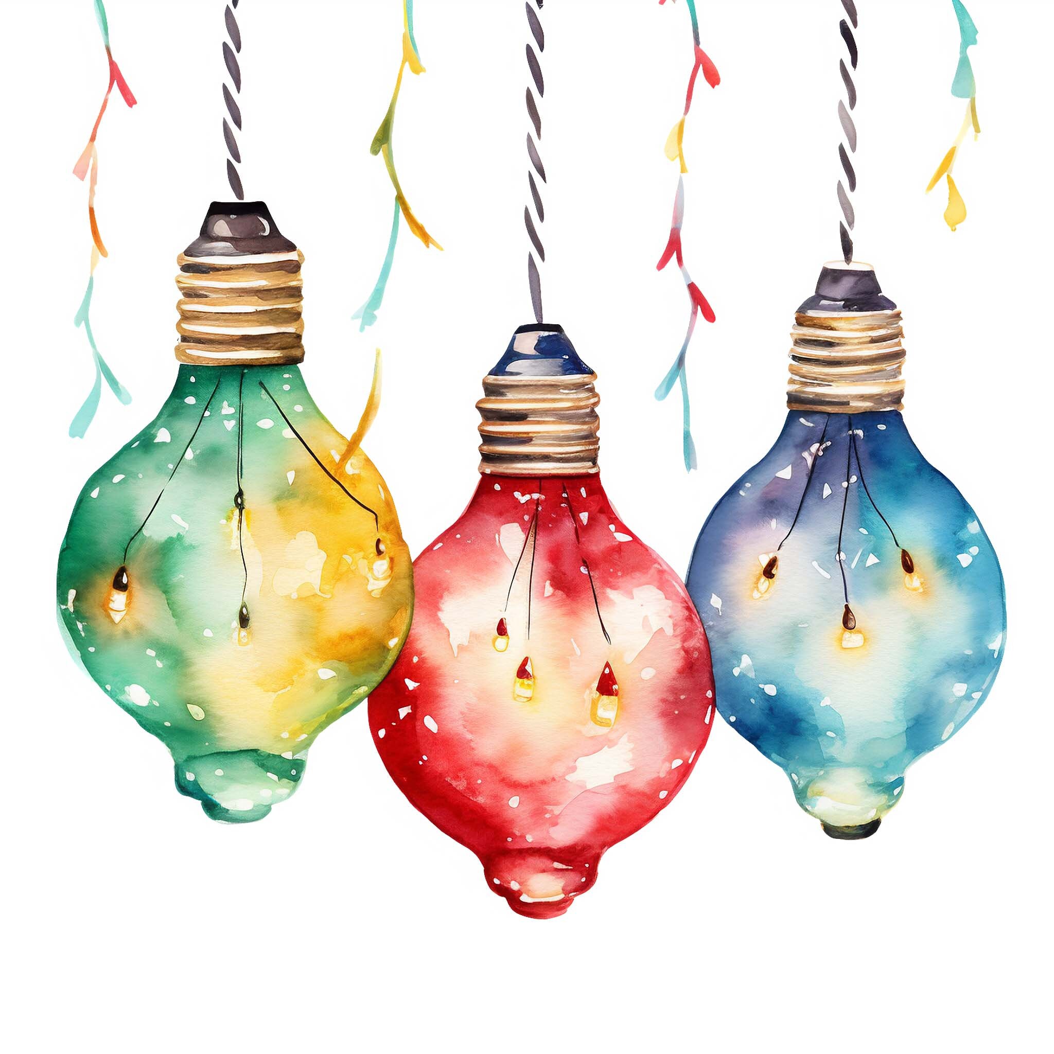 10 Christmas String Bulb Lights Watercolor Clipart Graphics Printable ...