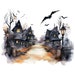 10 Spooky Halloween Street Watercolor Clipart Graphics - Printable PNG ...