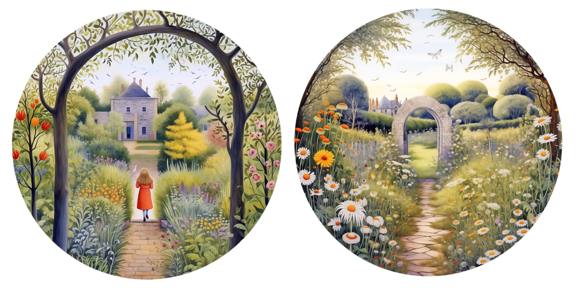 10 Watercolor Secret Garden Clipart Circle Graphics - Printable PNG ...
