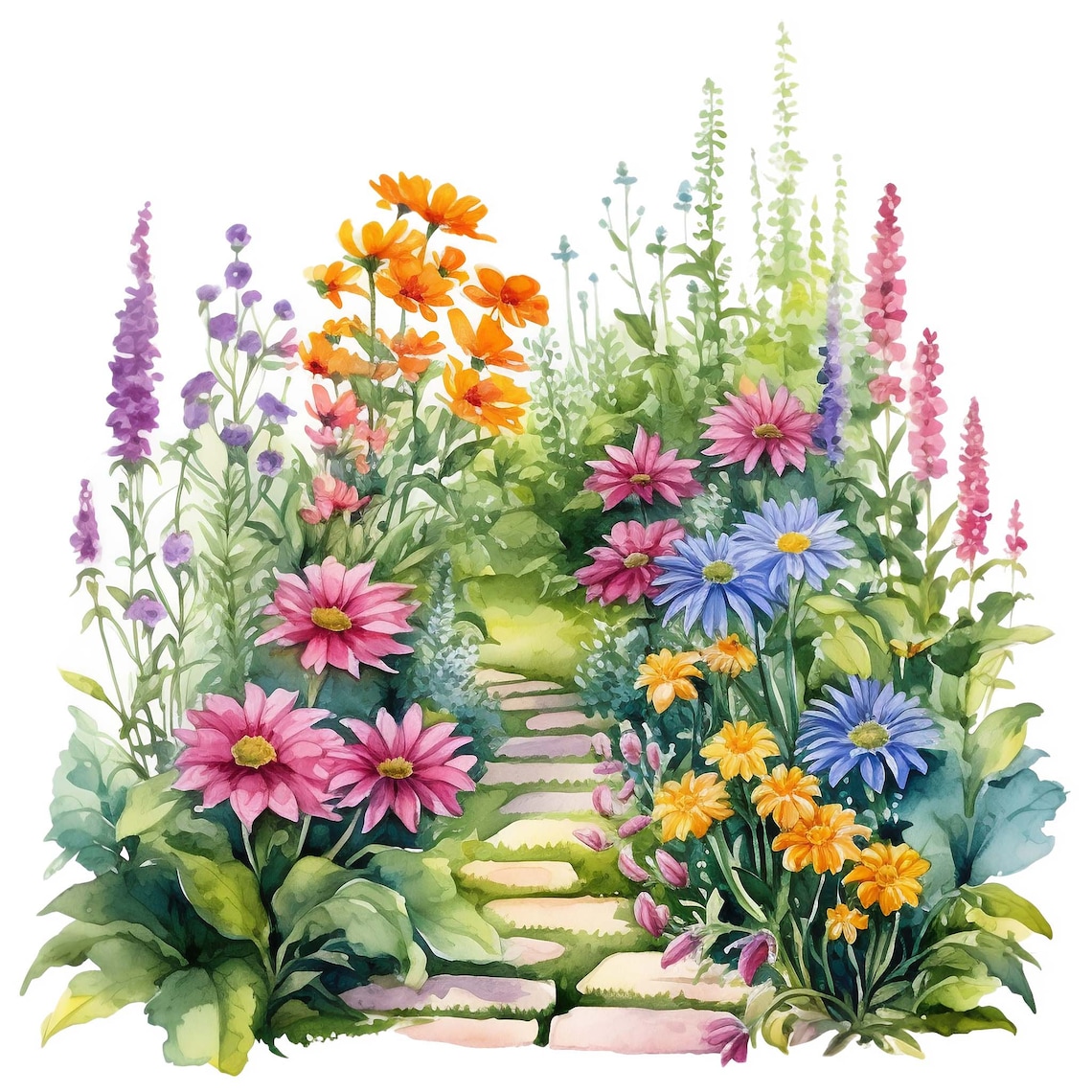 10 Watercolor Summer Garden Clipart Graphics Printable PNG Files for ...