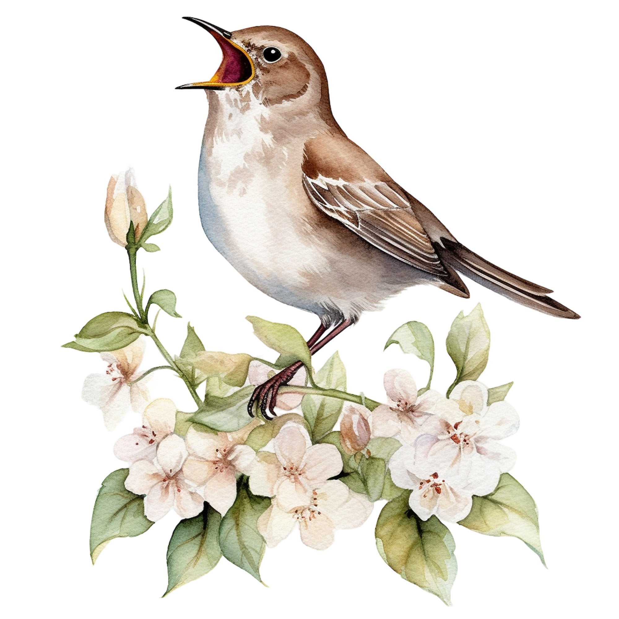 8 Watercolor Singing Nightingale Bird Clipart – Printable PNG Files ...