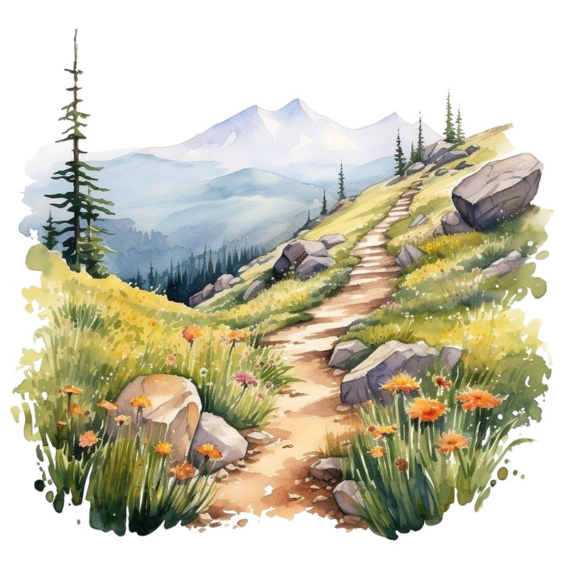 10 Watercolor Summer Mountain Hiking Trail Clipart Graphics - Etsy