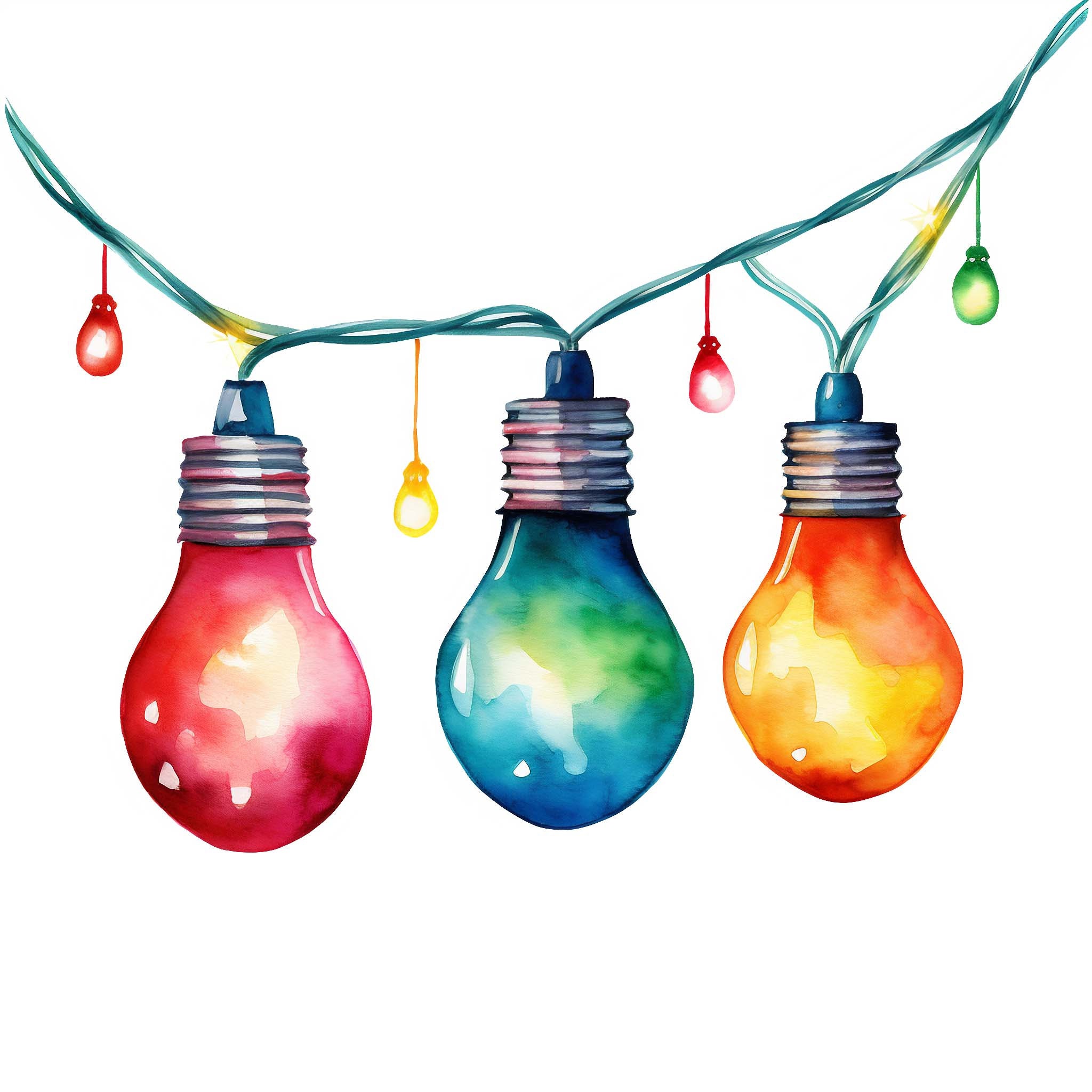 10 Watercolor Christmas String Lights Clipart – Printable PNG Files ...
