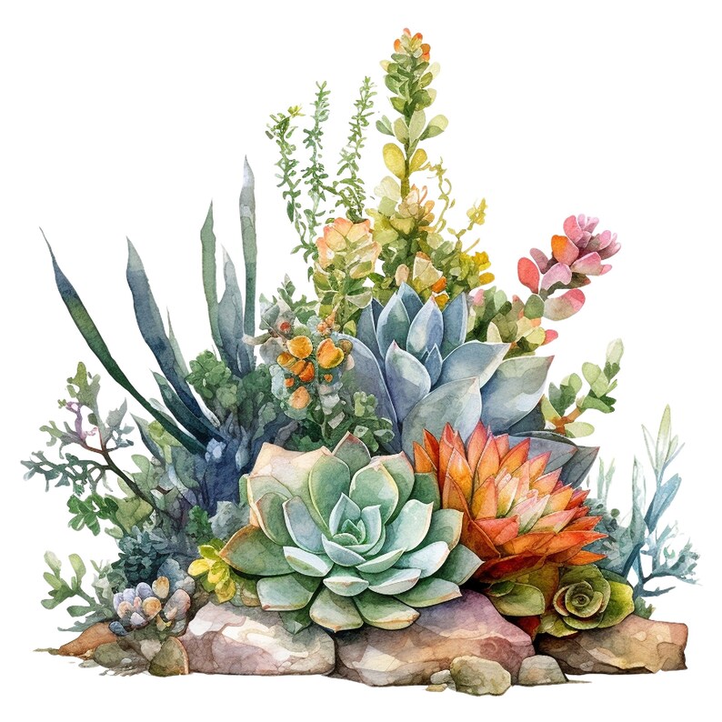 15 Watercolor Succulent Garden Clipart Botanical Graphics - Etsy