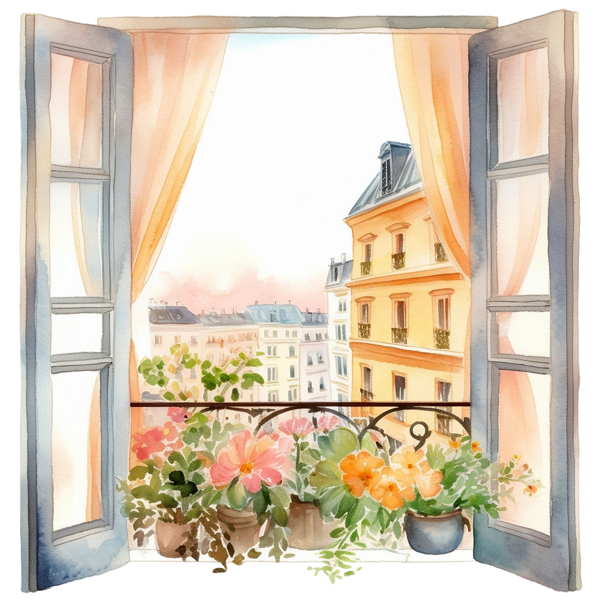 6 Watercolor Paris Window View Clipart Graphics Digital - Etsy