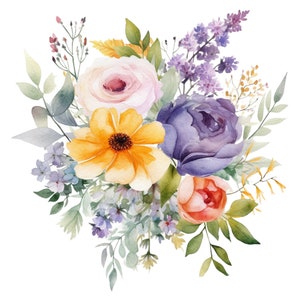 10 Watercolor Flower Bouquet Clipart Graphics Floral PNG Files for ...