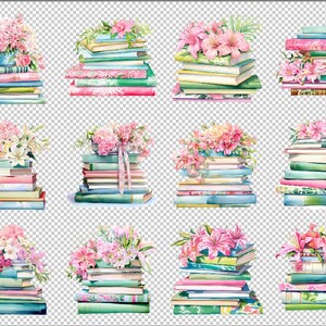 12 Watercolor Preppy Books Clipart Graphics - Printable PNG Files ...