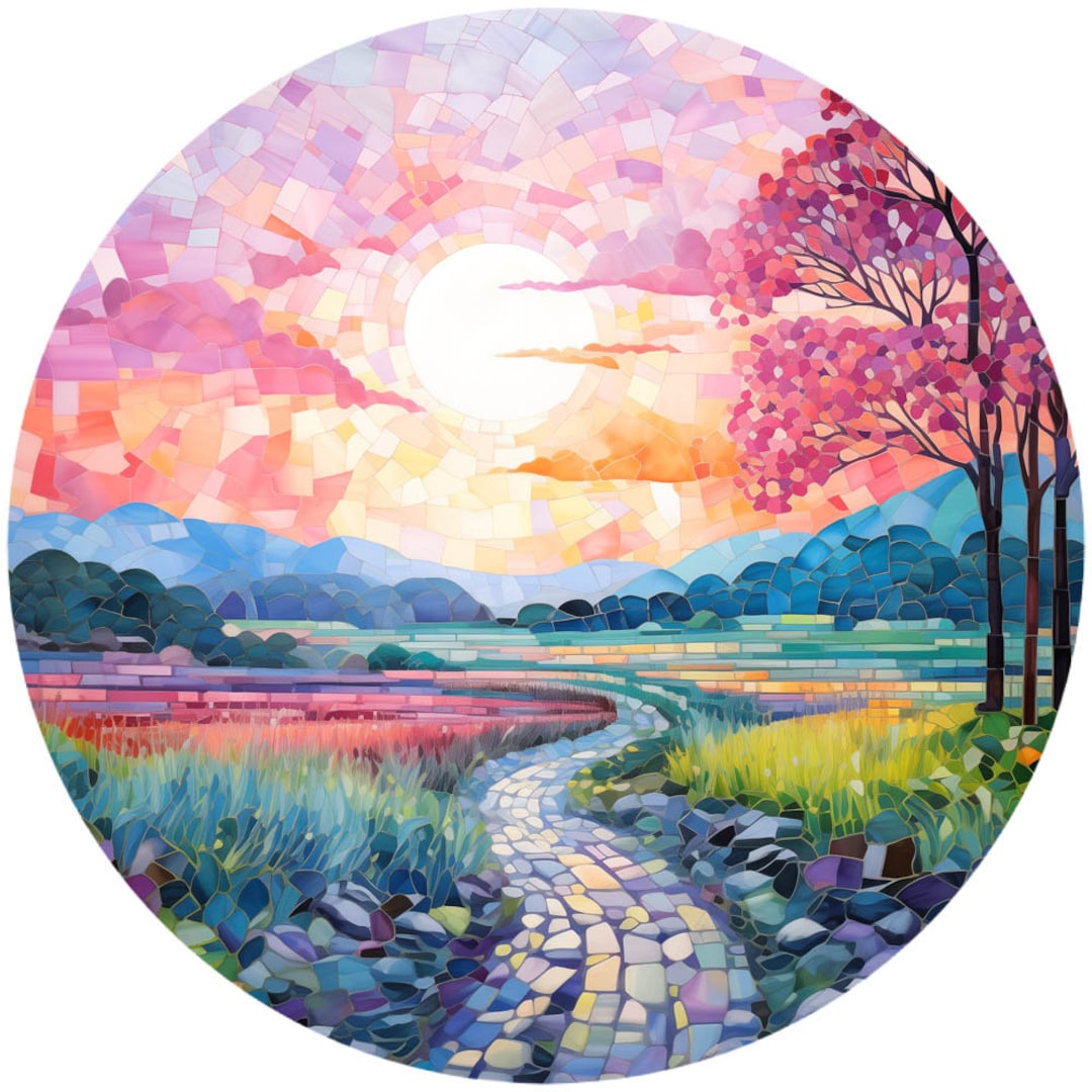 10 Mosaic Landscapes Watercolor Clipart Circle Graphics - Printable PNG ...