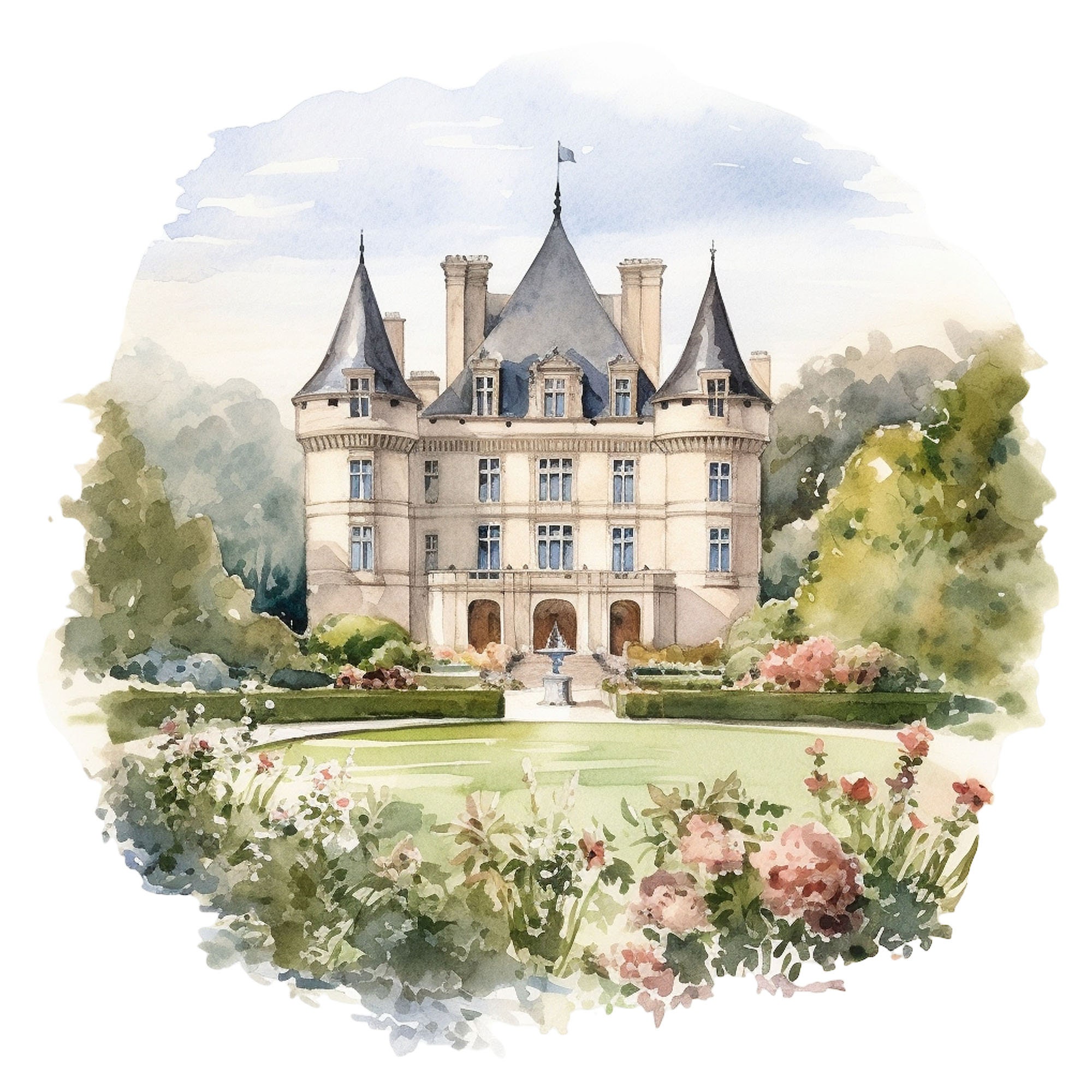 12 Watercolor French Chateau Clipart Digital Download - Etsy