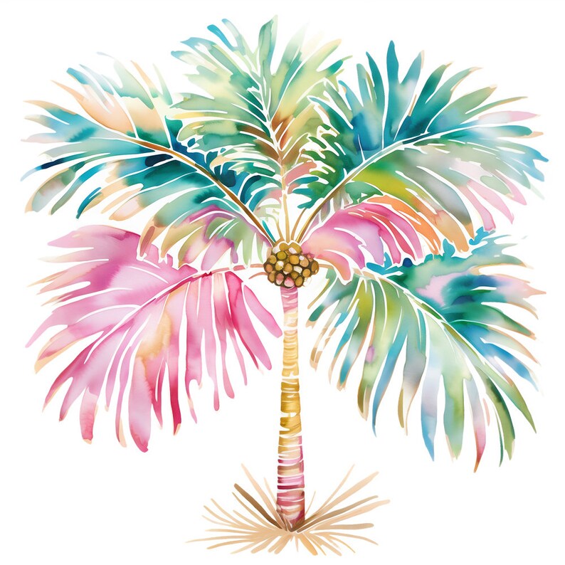 10 Preppy Palm Trees Watercolor Clipart Graphics Printable PNG Files ...