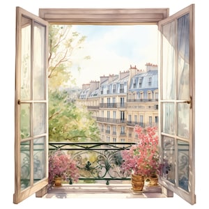 10 Paris Window View Vol. 2 Watercolor Clipart Graphics - Printable PNG ...