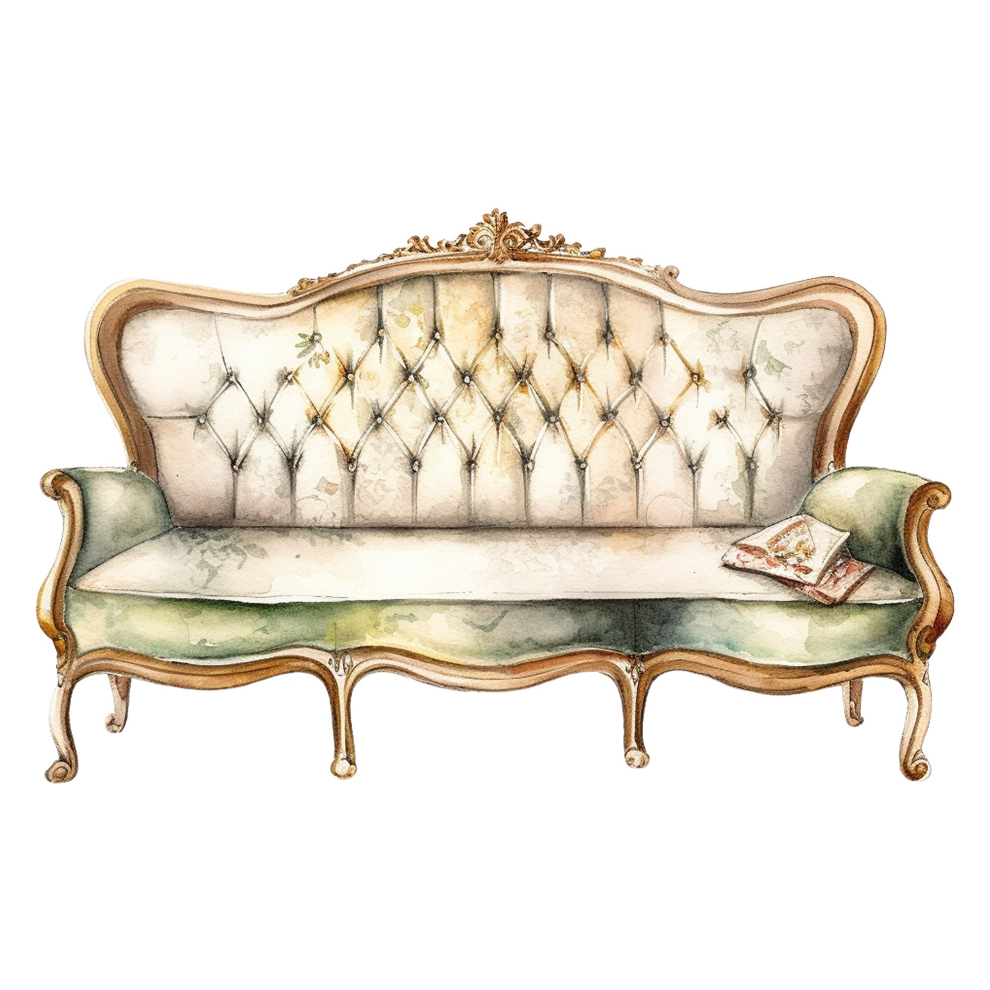 10 Watercolor Antique Sofa Furniture Clipart - Digital Download PNG ...