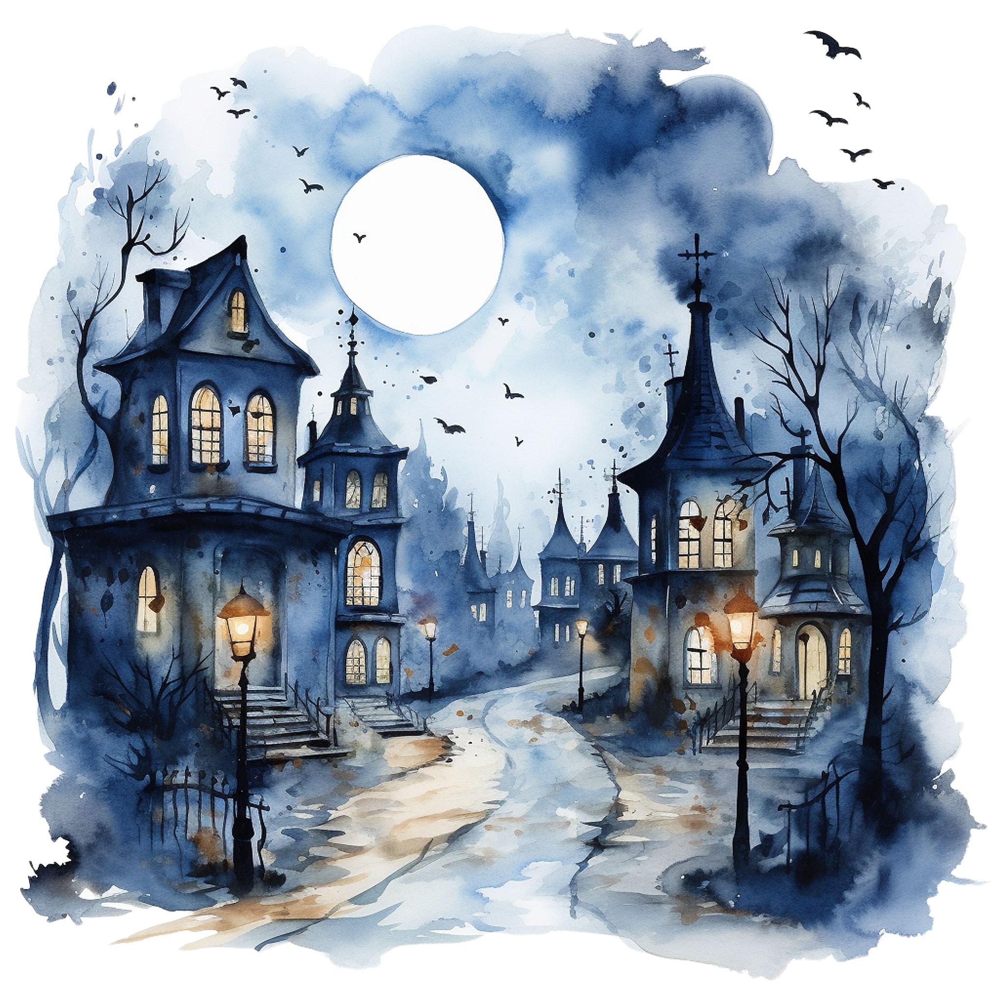 10 Cute Halloween Street Watercolor Clipart Graphics - Etsy