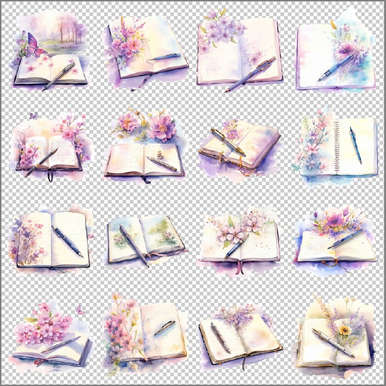 16 Watercolor Spring Journal Clipart Bundle Digital PNG Files ...