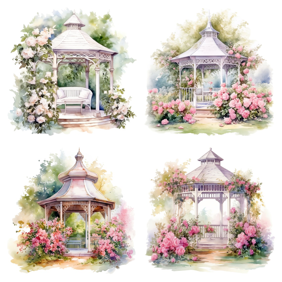 16 Watercolor Garden Gazebo Clipart Graphics Bundle Printable PNG Files ...