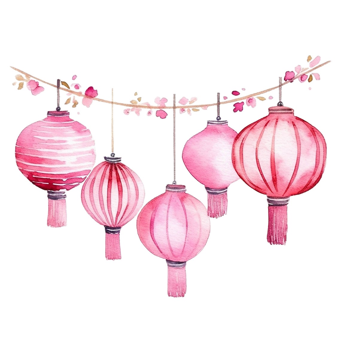 16 Party Lanterns Clipart Watercolor Graphics Digital - Etsy