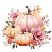 10 Pink and Gold Floral Pumpkins Watercolor Clipart Graphics ...