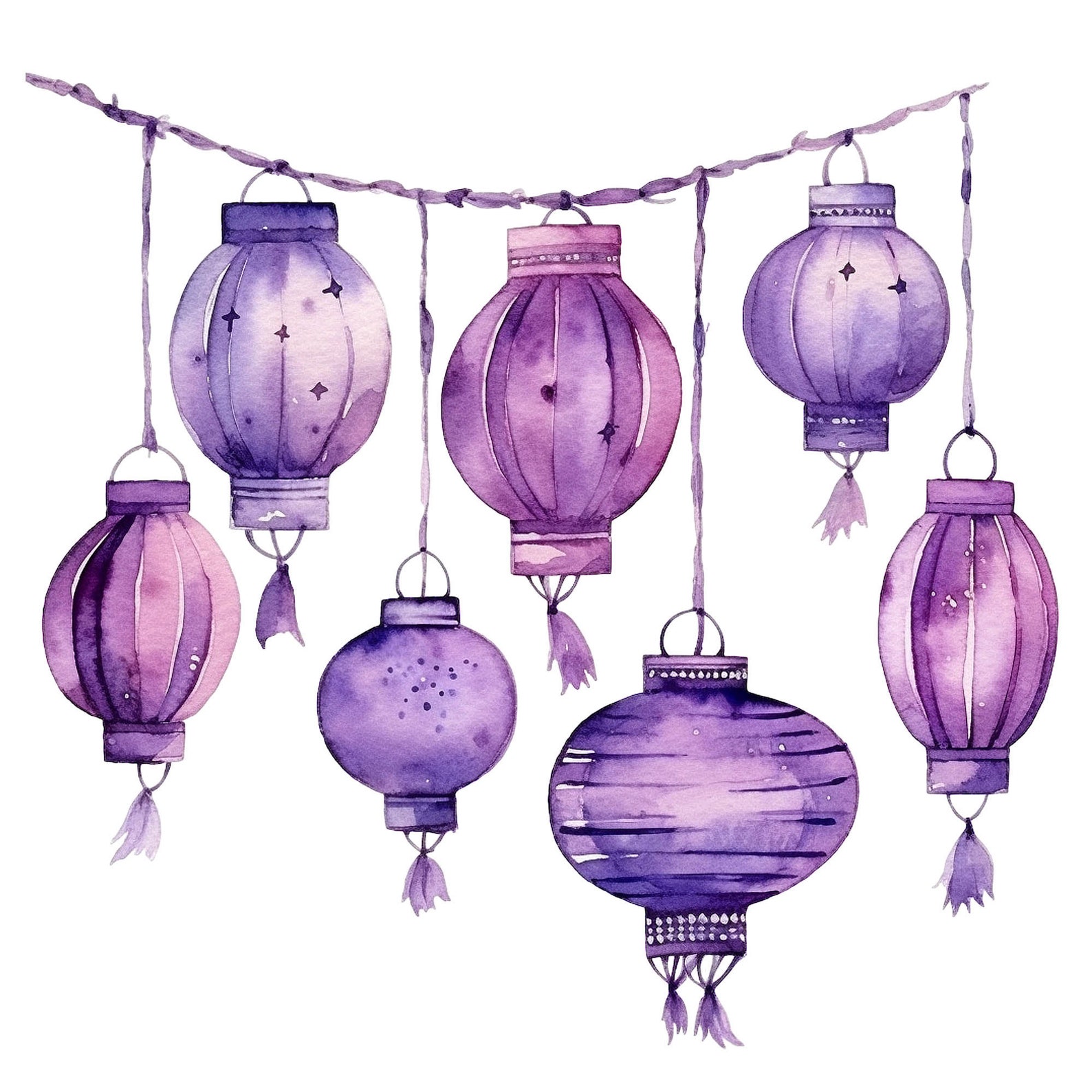 16 Party Lanterns Clipart Watercolor Graphics Digital Download PNG ...