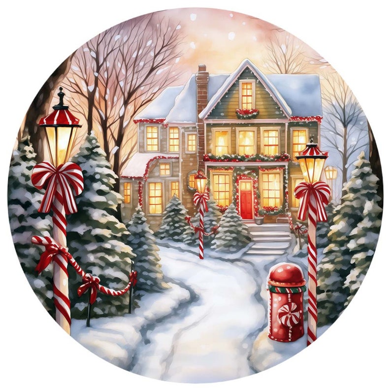 10 Candy Cane Lane Christmas Watercolor Clipart Circle Graphics ...
