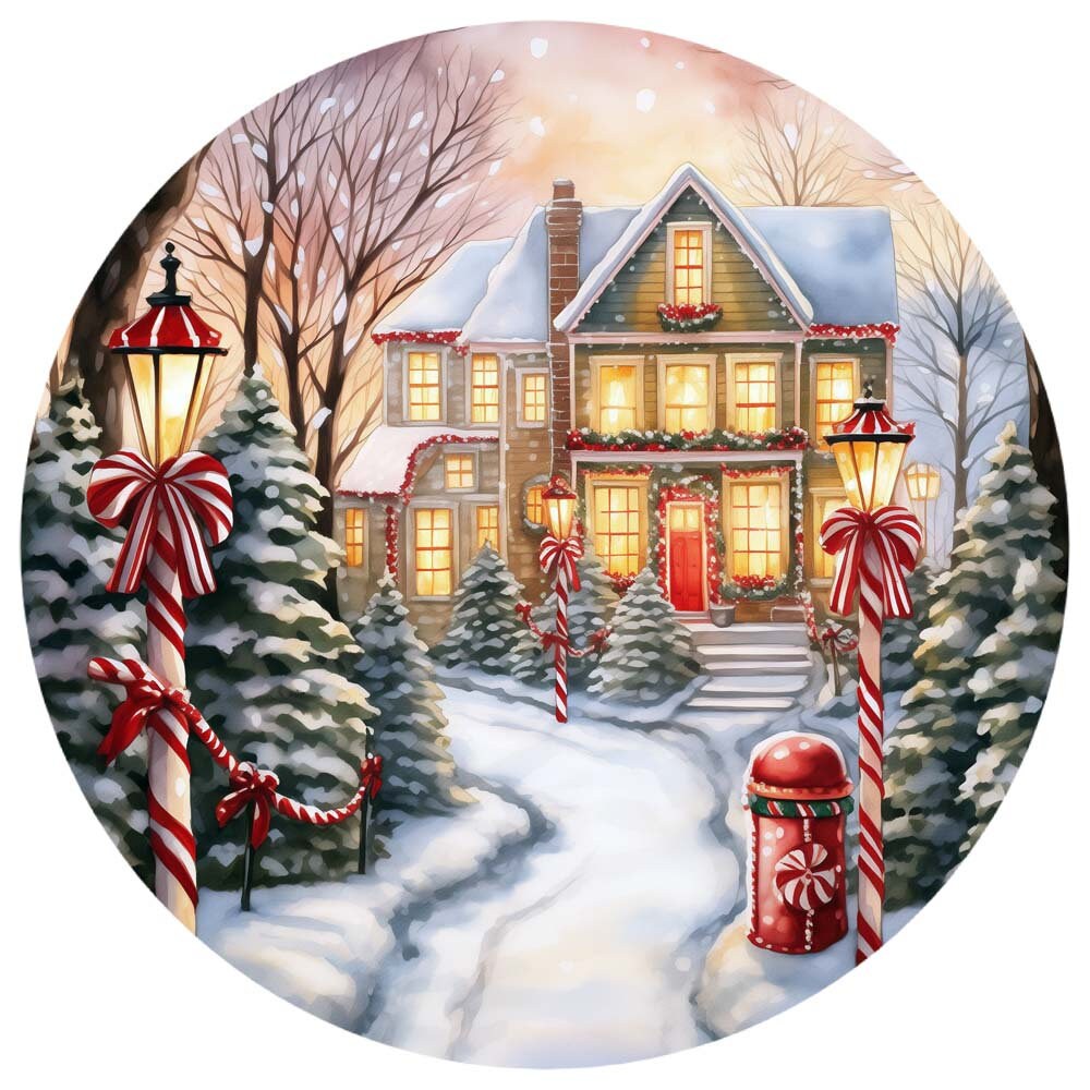 10 Candy Cane Lane Christmas Scene Watercolor Clipart Graphics ...