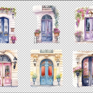 10 Cute Paris Doors Watercolor Clipart Graphics Bundle Printable PNG ...