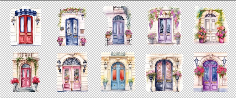10 Paris Doors Watercolor Clipart Graphics Bundle - Printable PNG Files ...