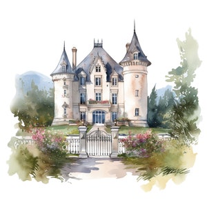 12 Watercolor French Chateau Clipart Digital Download - Etsy