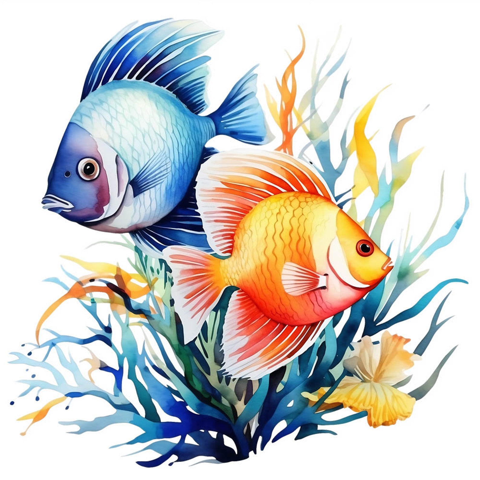 10 Watercolor Tropical Fish Clipart Graphics - Printable PNG Files ...