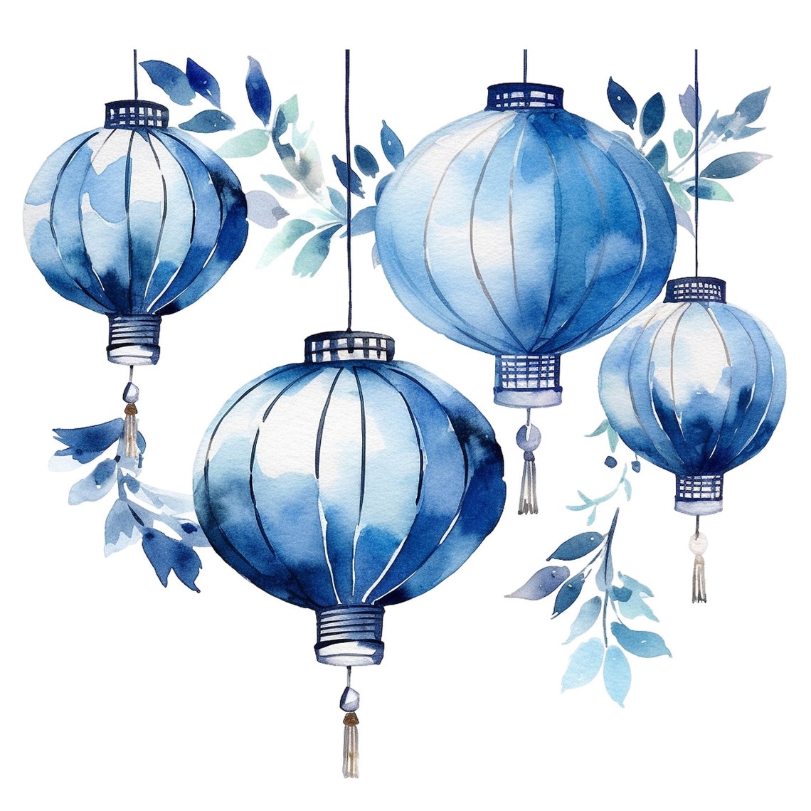 16 Party Lanterns Clipart Watercolor Graphics Digital - Etsy