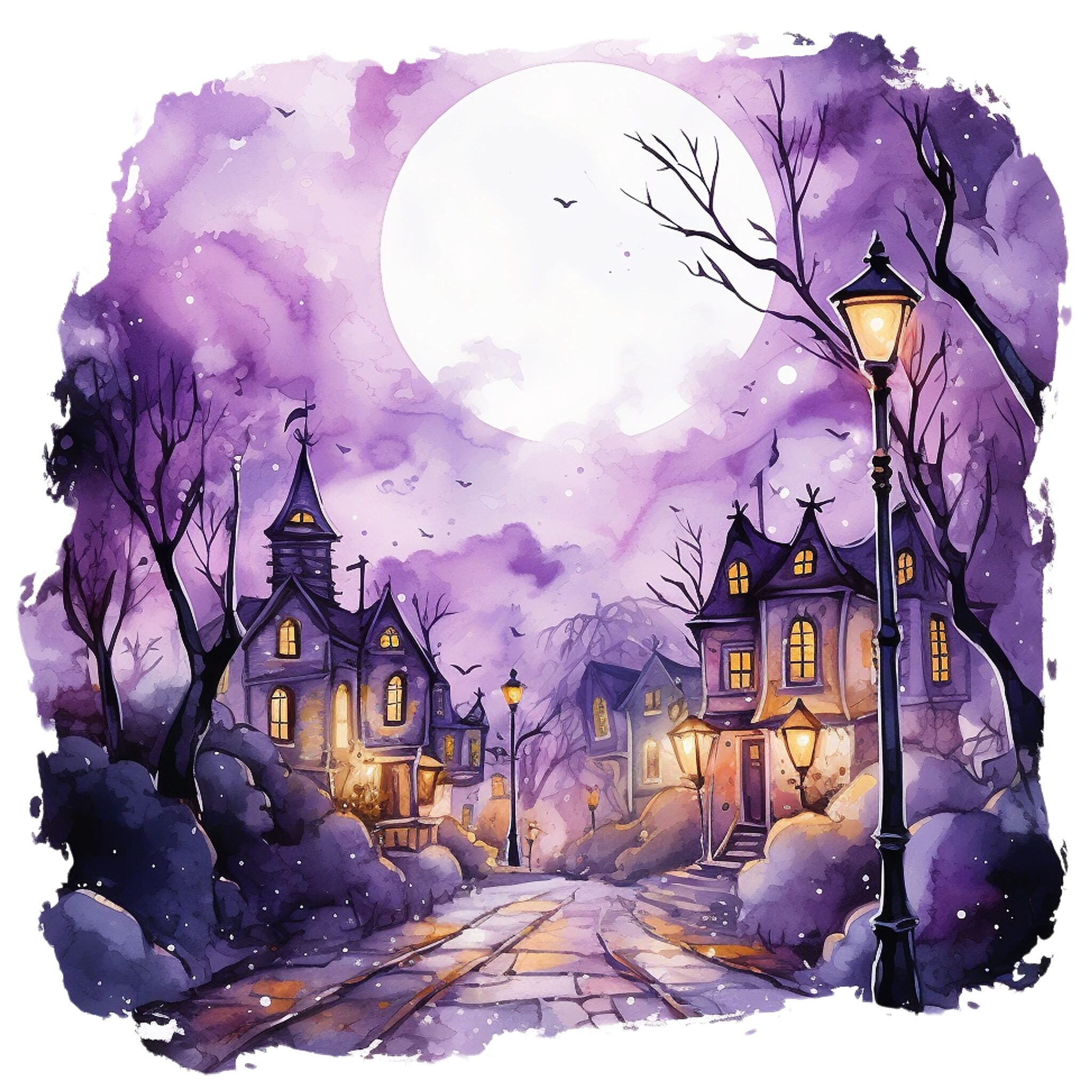10 Cute Halloween Street Watercolor Clipart Graphics - Etsy