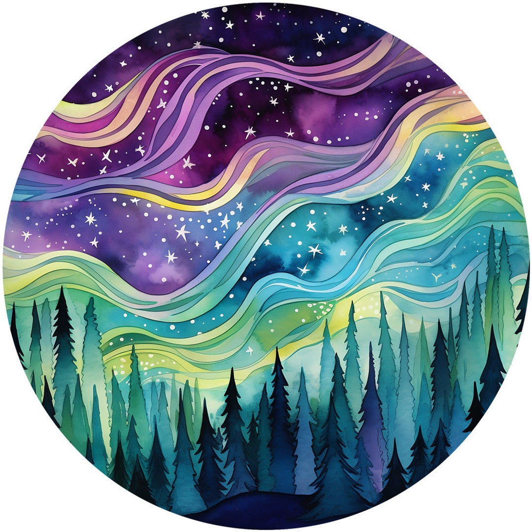 10 Watercolor Abstract Aurora Borealis Northern Lights Circle Clipart ...