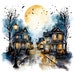 10 Spooky Halloween Street Watercolor Clipart Graphics - Printable PNG ...