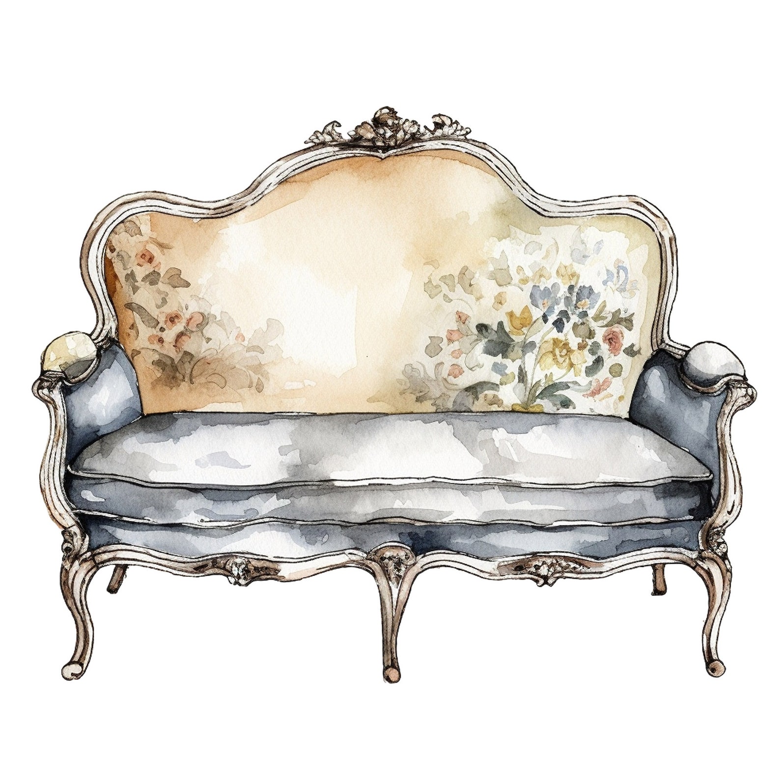 10 Watercolor Antique Sofa Furniture Clipart – PNG Graphics (digital ...