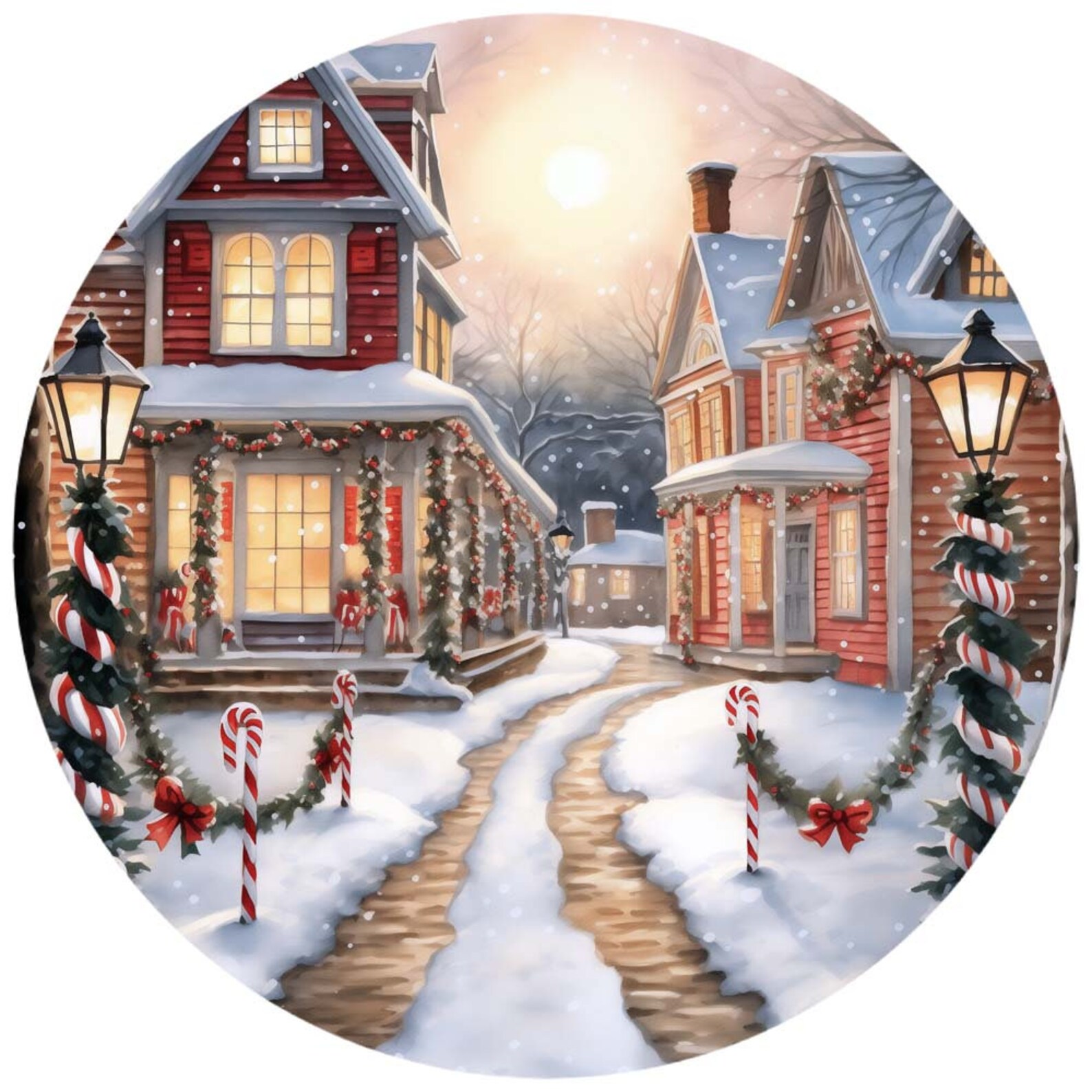 10 Candy Cane Lane Christmas Scene Watercolor Clipart Graphics ...