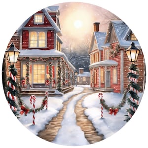 10 Candy Cane Lane Christmas Scene Watercolor Clipart Graphics ...