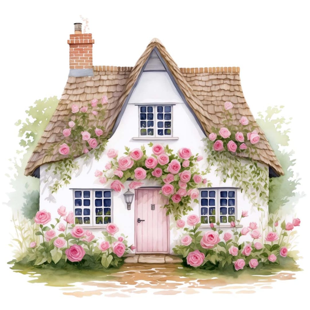 10 Rose Cottage Clipart Watercolor Graphics Bundle - Printable PNG ...