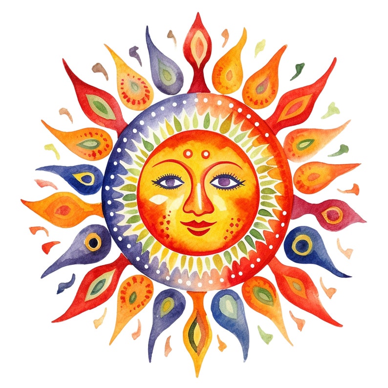 14 Watercolor Mexican Folk Art Sun Clipart Digital Download - Etsy